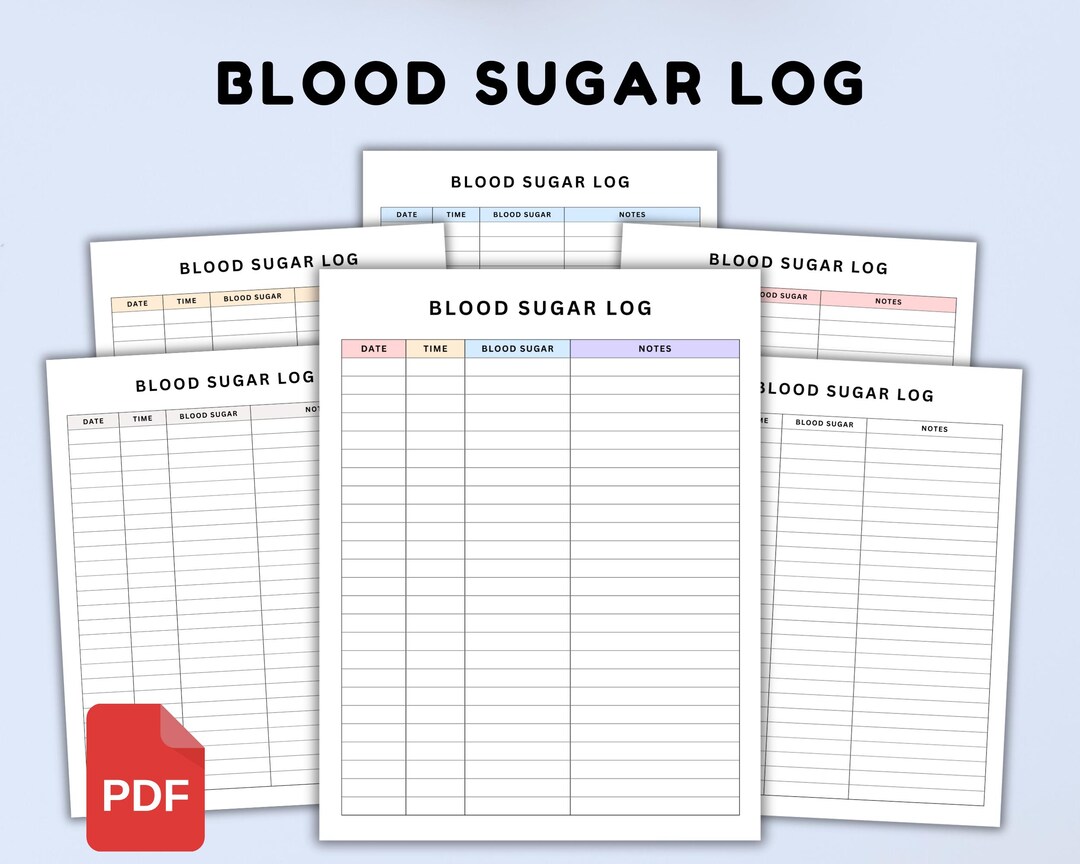 Blood Sugar Log Printable. Blood Sugar Reading Tracker. Blood Glucose ...