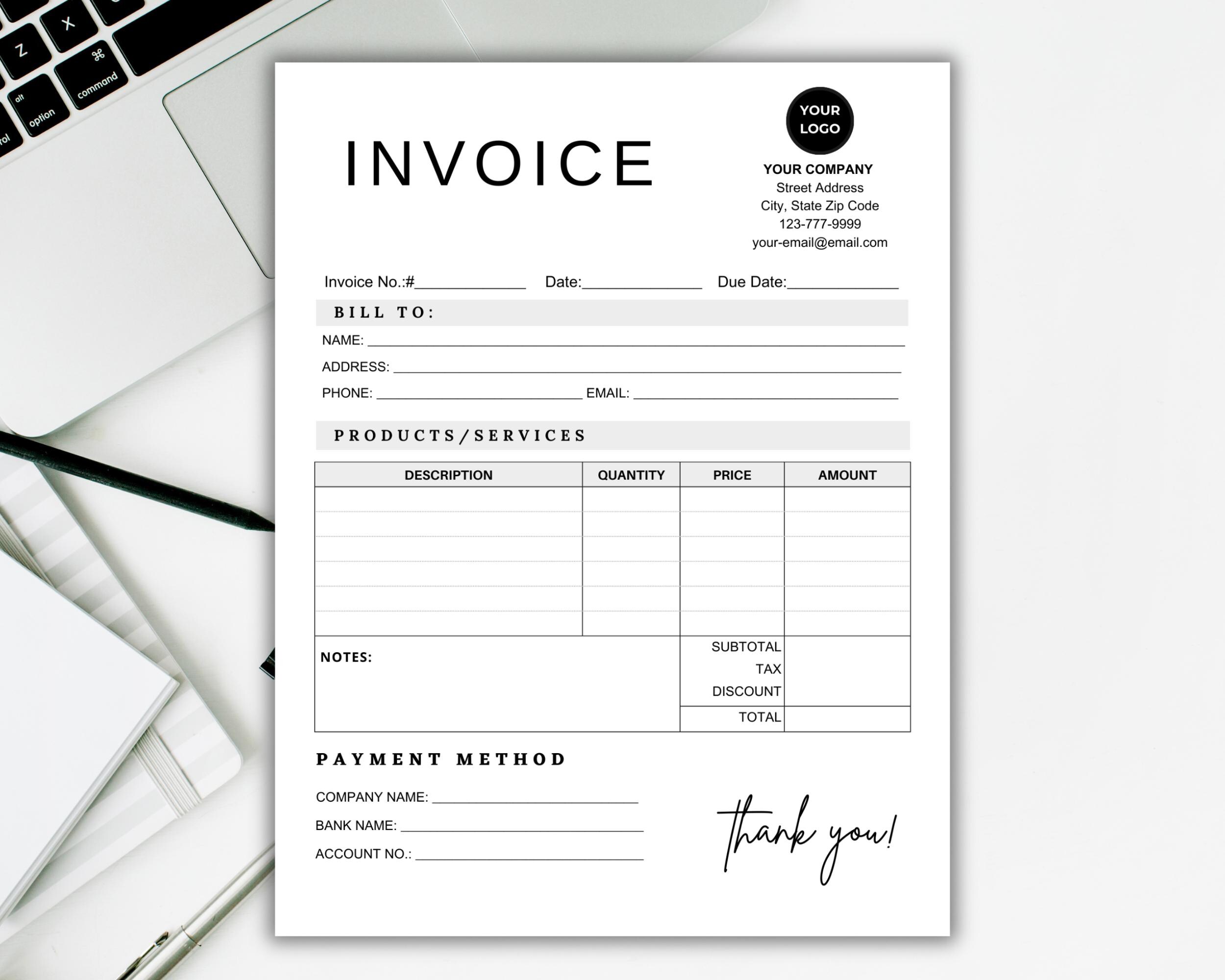 Editable Invoice Template. Professional Business Invoice. Customizable ...