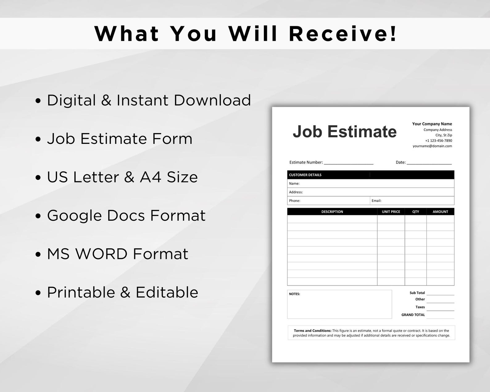 Editable Job Estimate Template. Printable Job Estimate Form Small ...