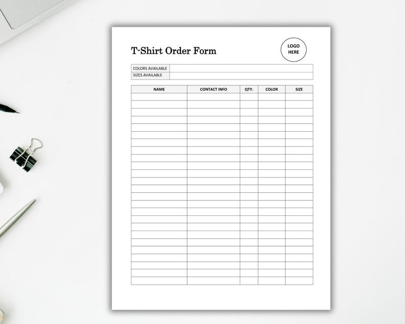 T-shirt Order Form Template. Printable Order Form for Small Business ...
