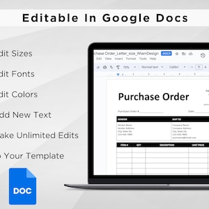 Editable Purchase Order Template. Printable Purchase Order Form. Order ...