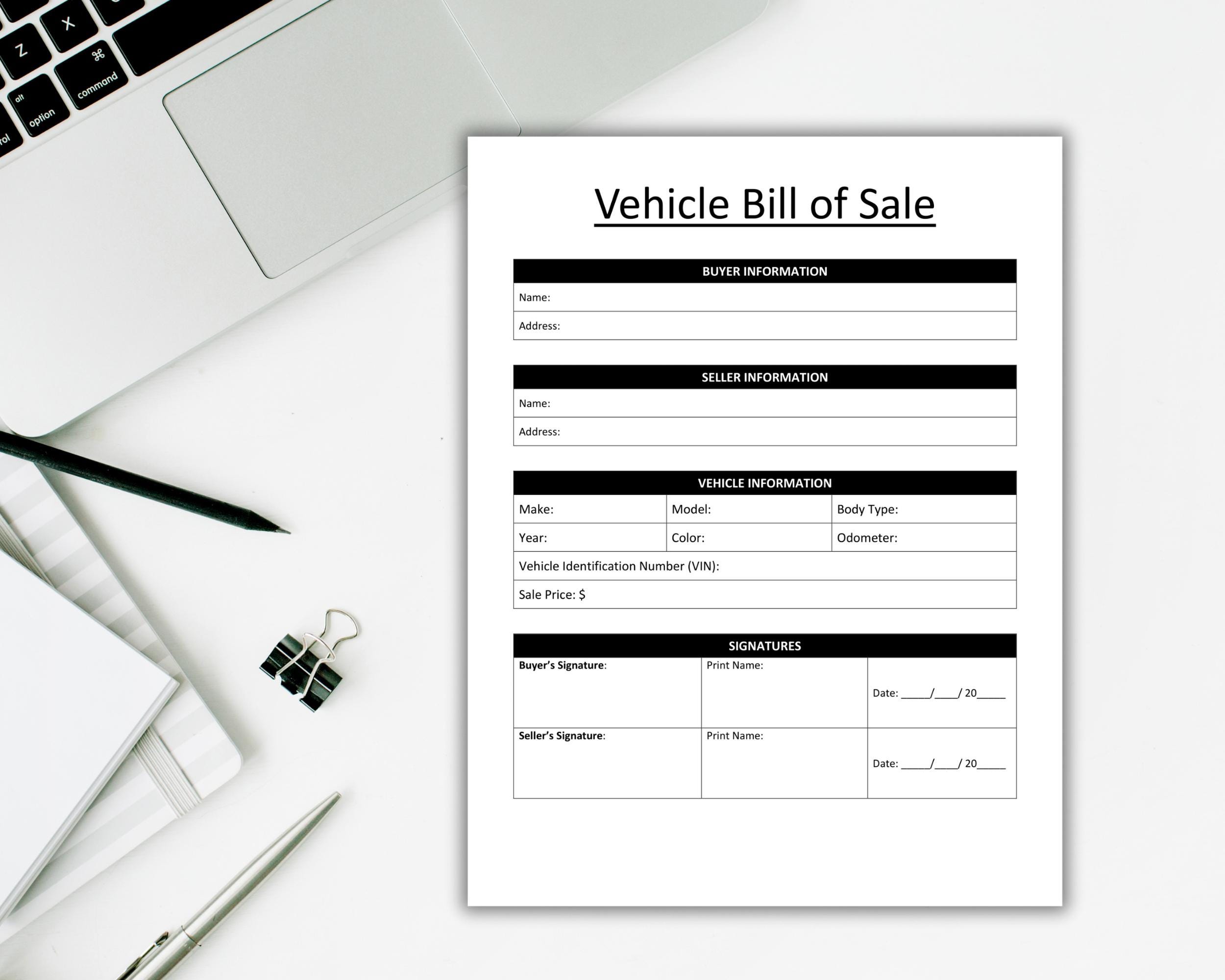 Simple Vehicle Bill of Sale Template. Motor Vehicle Sale Contract. Bill ...