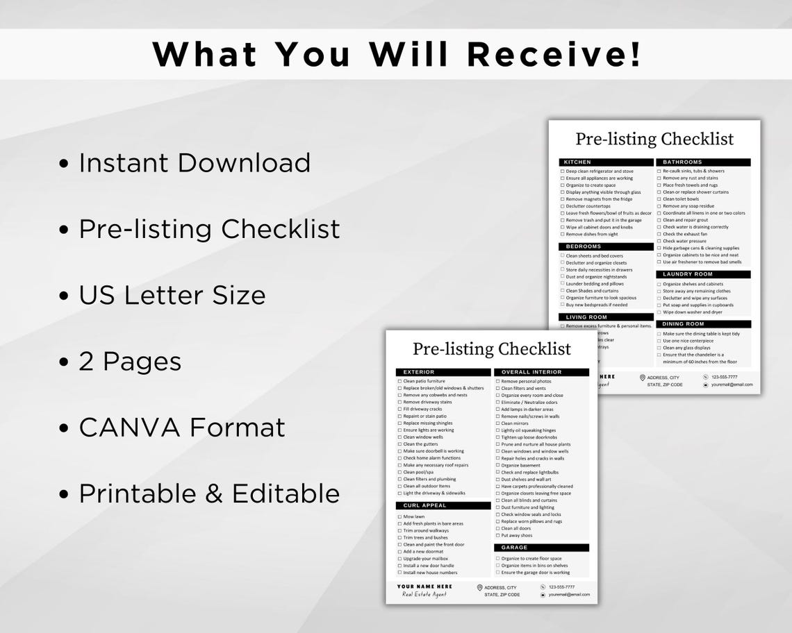 Editable Pre-listing Checklist. Realtor Template. Home Seller Checklist ...