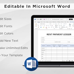 Editable Rent Payment Ledger Template. Printable Rental Payment Tracker ...