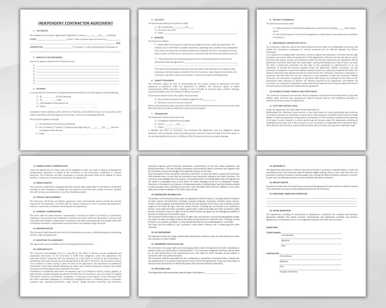 Independent Contractor Agreement Template Printable. Editable ...