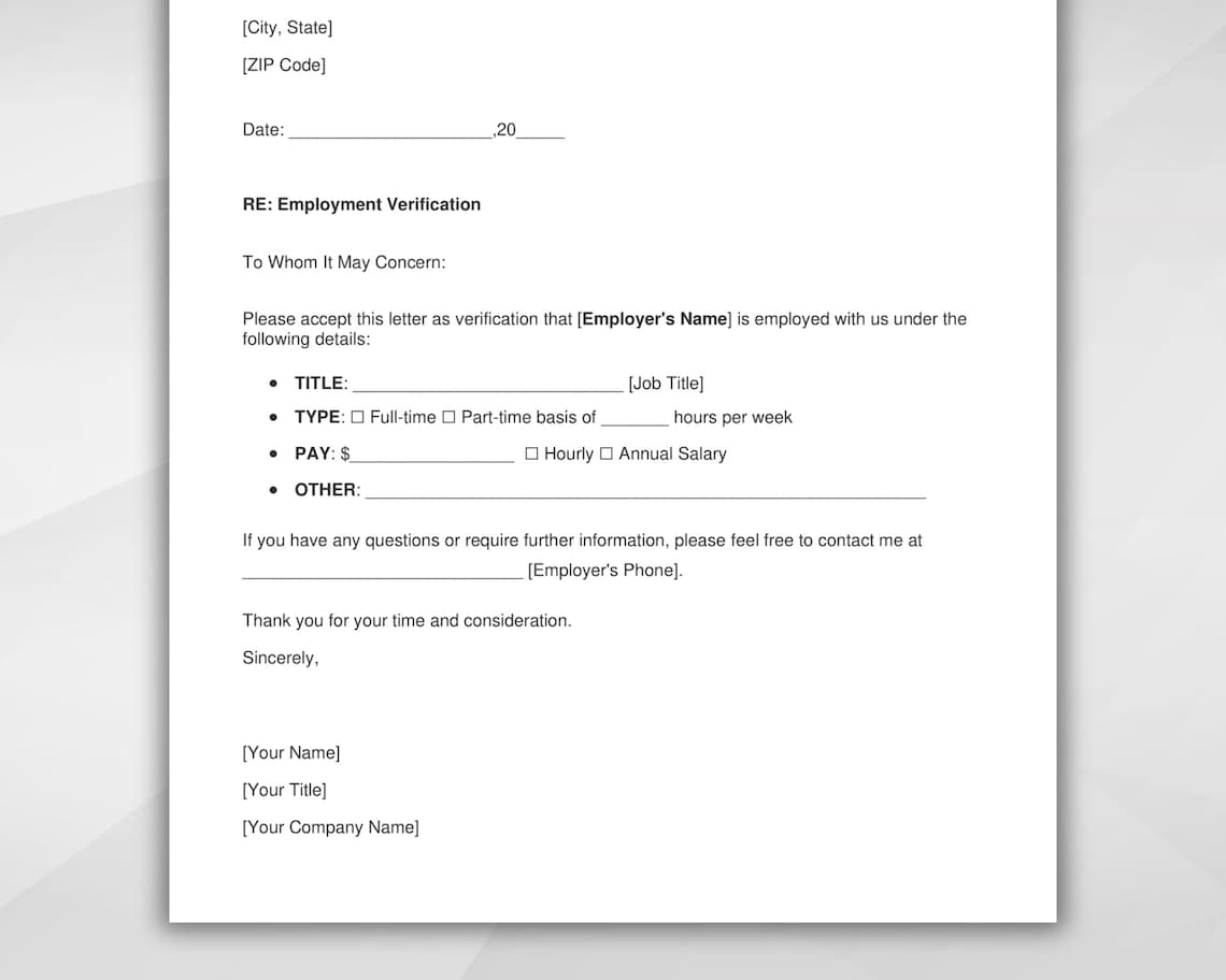 Employment Verification Letter Template. Employment Verification Letter ...