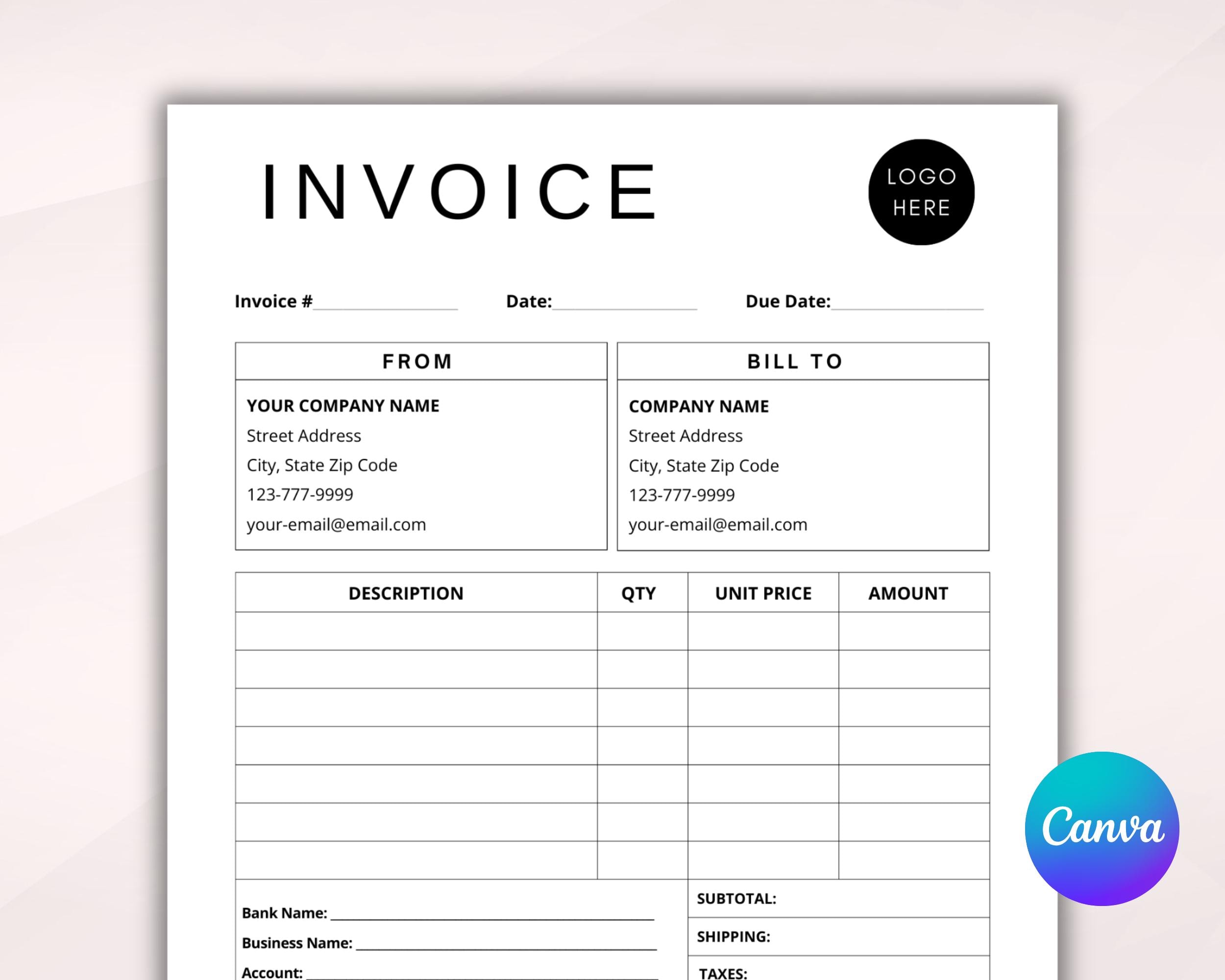 Invoice Template Editable. Customizable Professional Business Invoice ...