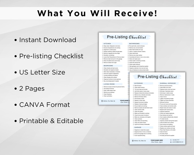 Pre-listing Checklist. Real Estate Prelisting Template. Sellers Agent ...