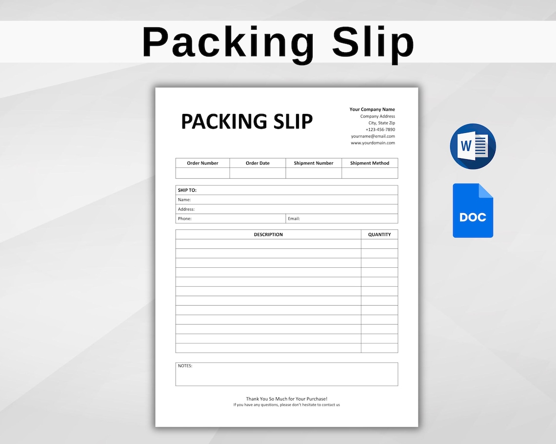 Editable Packing Slip Template. Customer Packing Slip. Printable ...