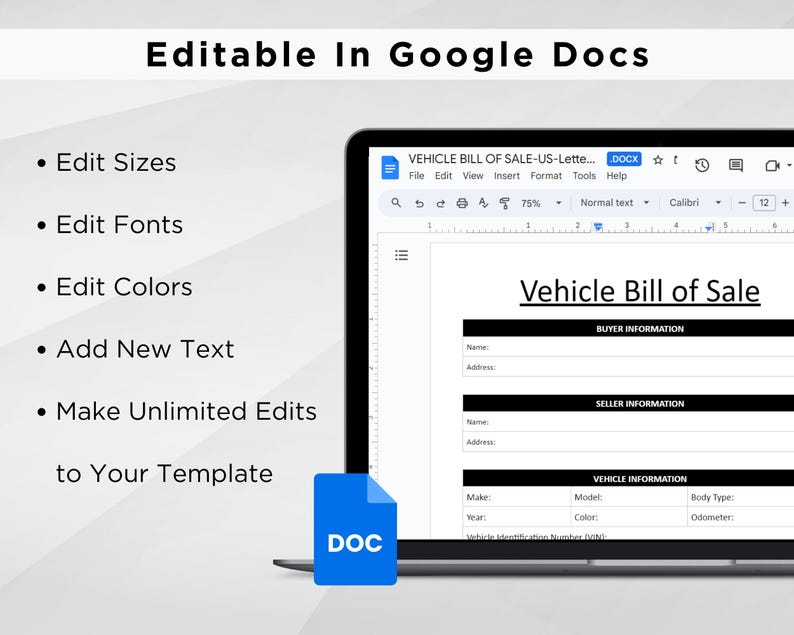 Simple Vehicle Bill of Sale Template. Motor Vehicle Sale Contract. Bill ...