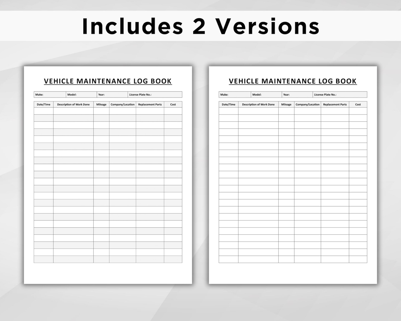 Printable Vehicle Maintenance Log. Auto Repairs & Service Checklist ...