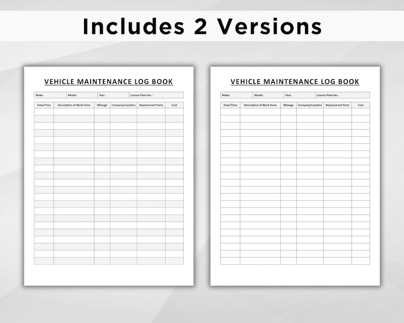 Printable Vehicle Maintenance Log. Auto Repairs & Service Checklist ...