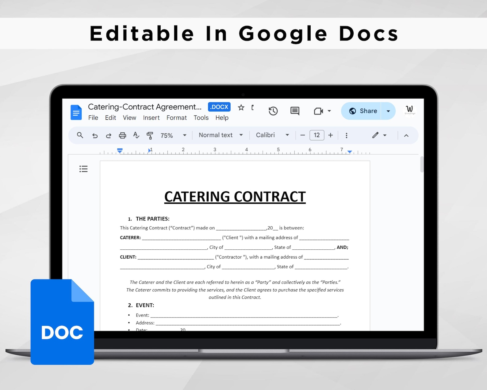 Catering Contract Template. Catering Service Contract. Editable ...