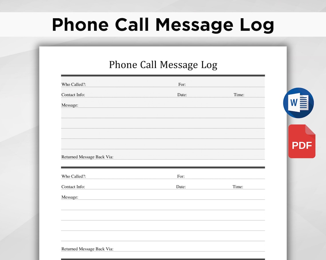 Printable Phone Call Message Log. Message Log. Call Log. Phone Log ...