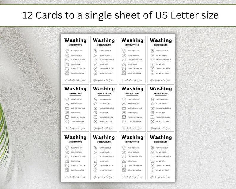 Clothing Washing Instructions Printable, Washing Instruction Card ...