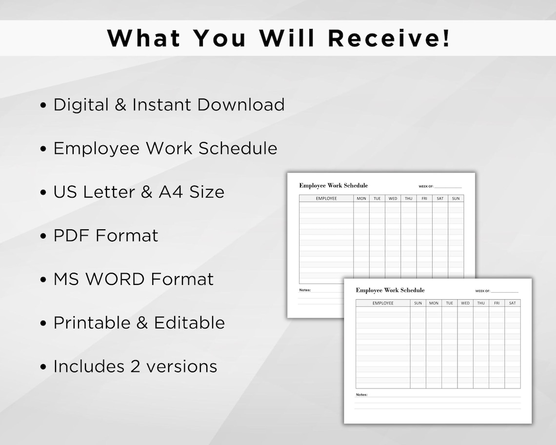 Employee Work Schedule. Weekly Employee Work Schedule. Employee ...