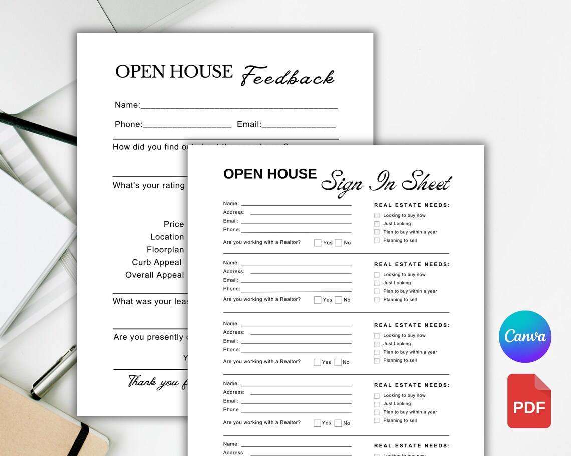 Open House Feedback & Sign in Sheet. Real Estate Open House ...