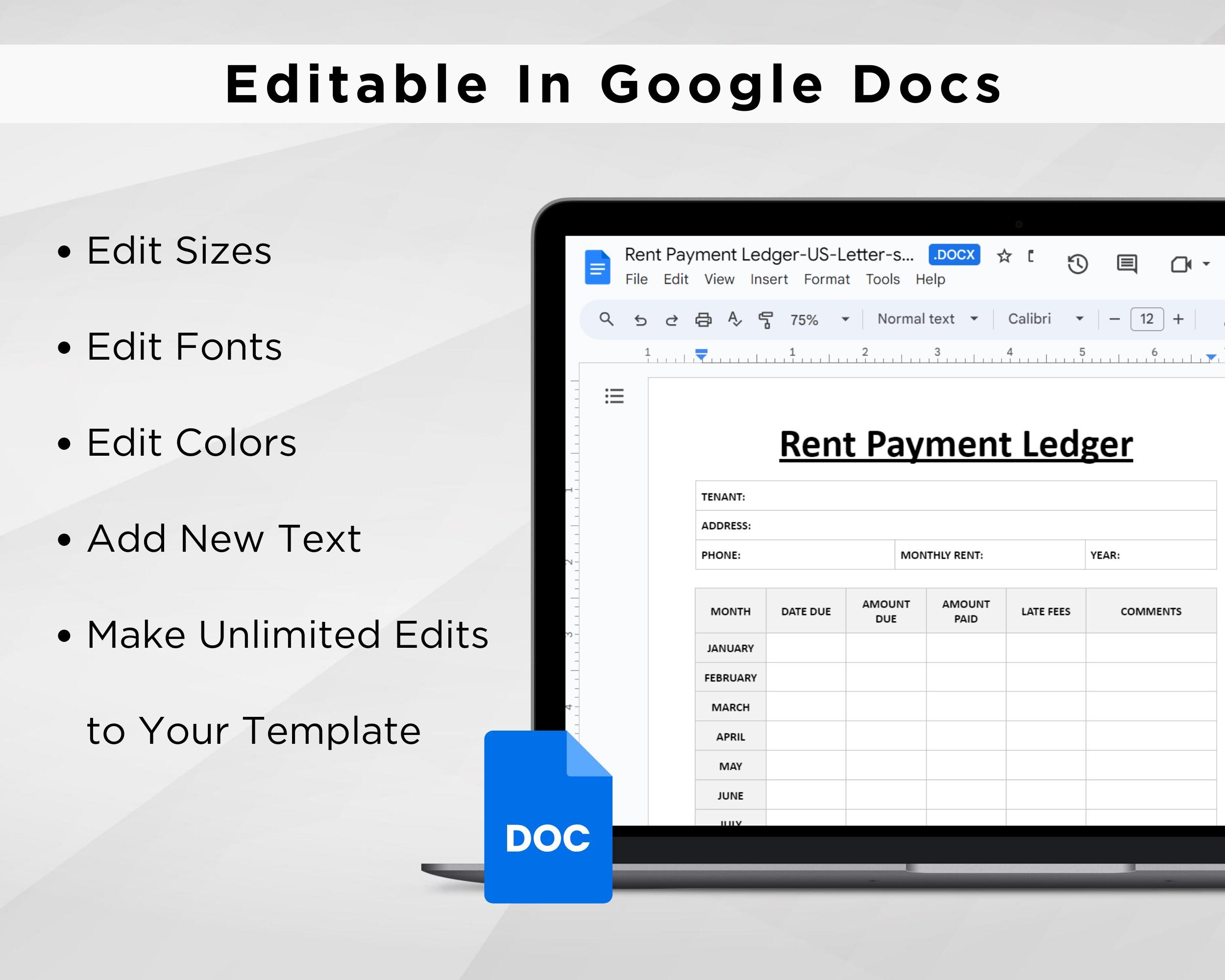 Rent Payment Ledger Template, Printable Rental Payment Tracker, Monthly ...
