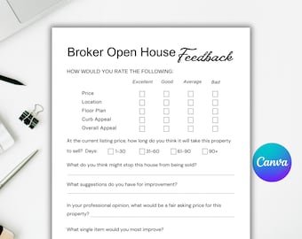 Printable Open House Feedback Form. Real Estate Agent Open House ...
