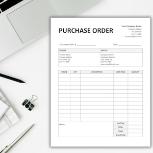 Editable Purchase Order Template | Printable PO Form for Small Business ...