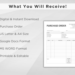 Editable Purchase Order Template | Printable PO Form for Small Business ...