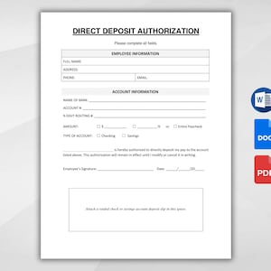 Direct Deposit Authorization. Printable Employee Direct Deposit Form ...