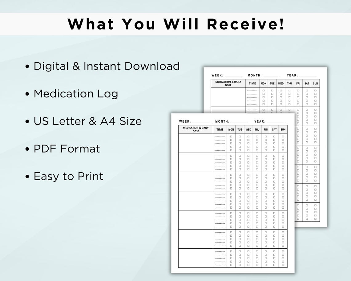 PRINTABLE Medication Tracker. Medication Log. Daily Medication Sheet ...