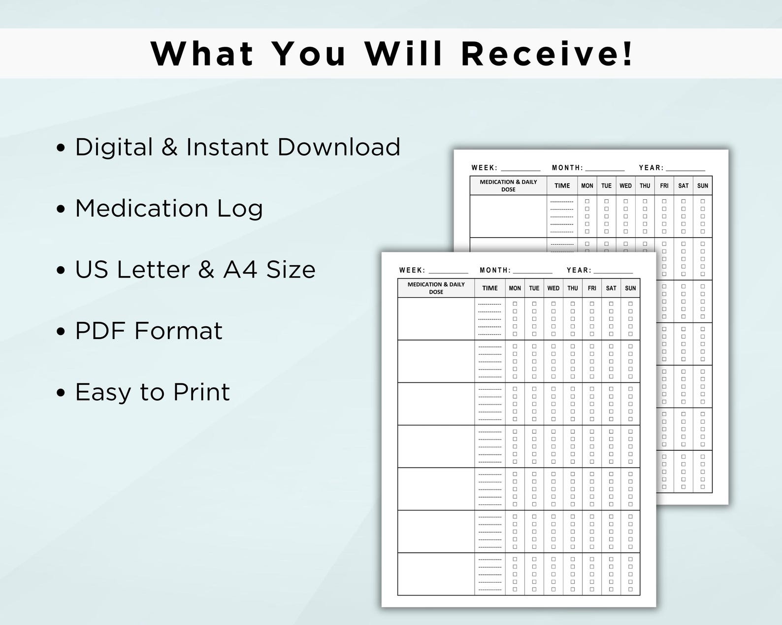 PRINTABLE Medication Tracker. Medication Log. Daily Medication Sheet ...