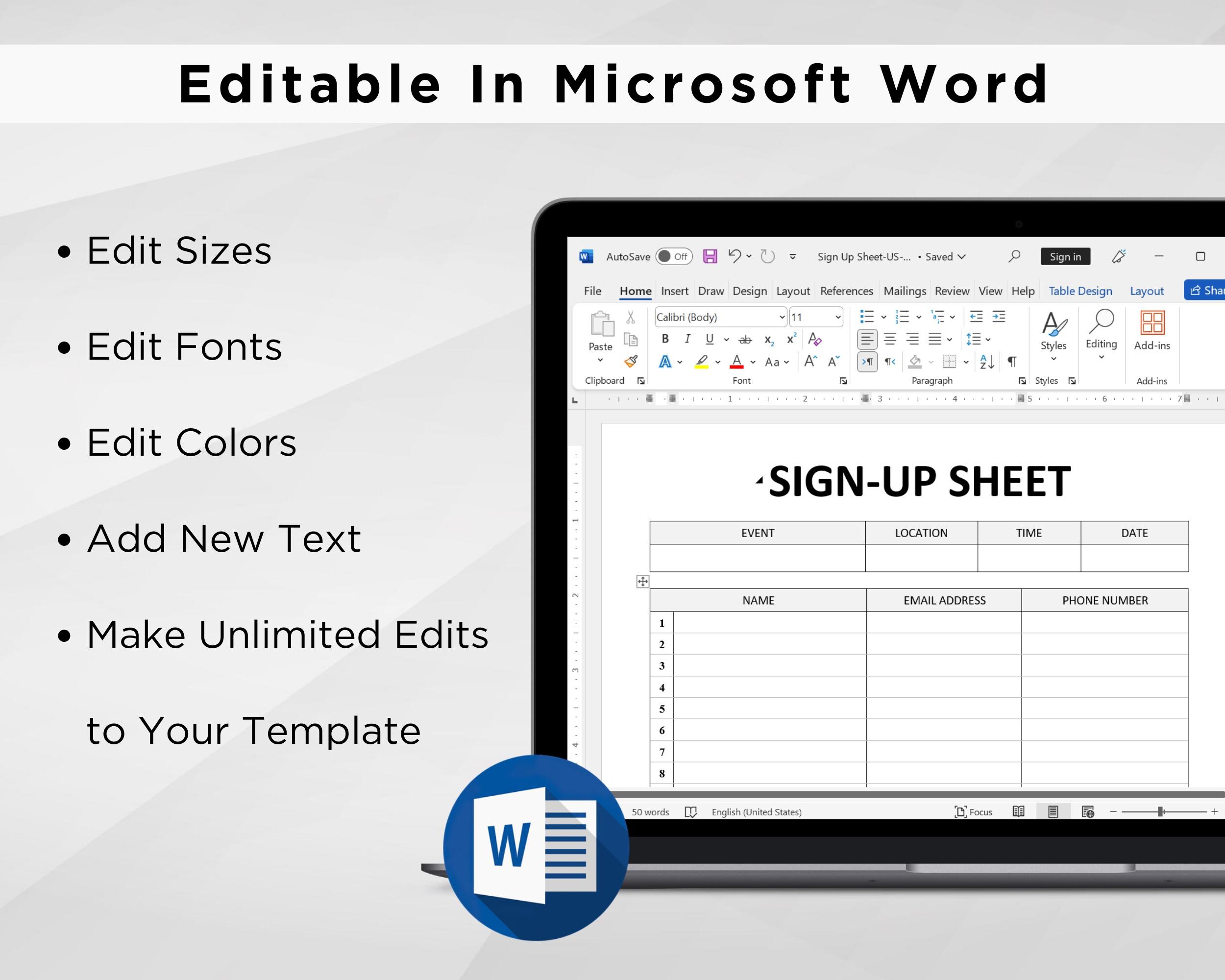 Printable Sign up Sheet. Editable Sign up Template. Event Sign Up. Sign ...