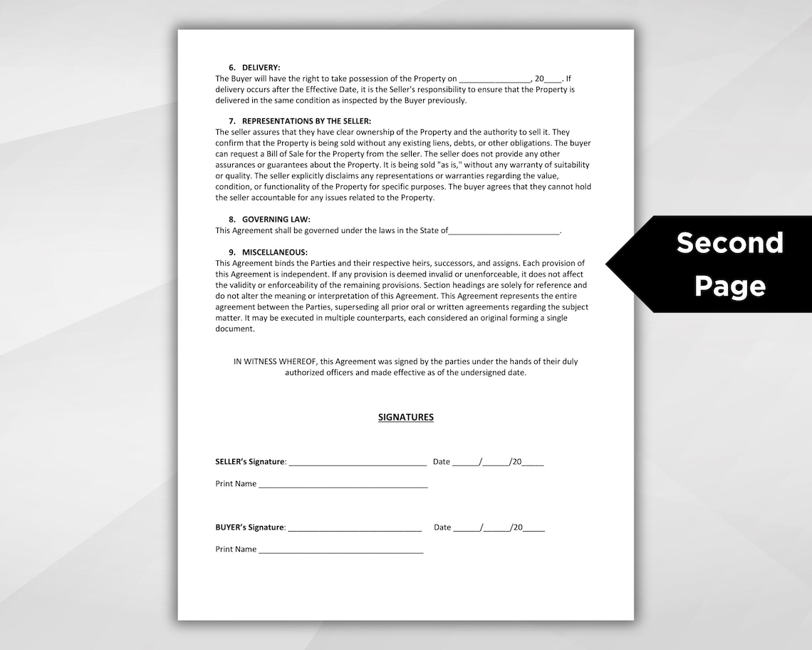 Printable Purchase Agreement Template. Editable Purchase and Sale ...