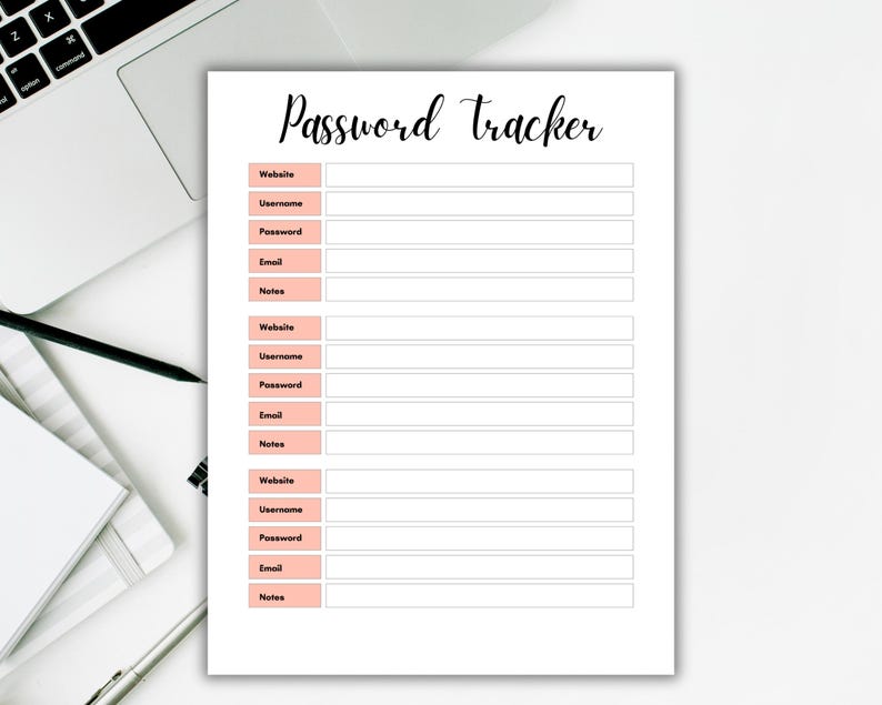 PRINTABLE Password Tracker. Printable Password Log. Password Keeper Sheet. Password Journal Book ...