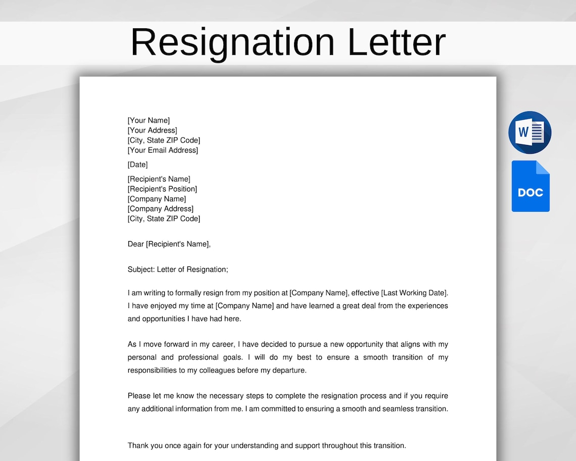 Professional Resignation Letter Template. Letter of Resignation ...