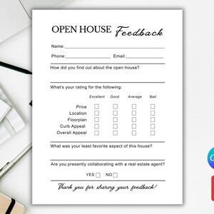 Open House Feedback Form. Printable Real Estate Open House ...