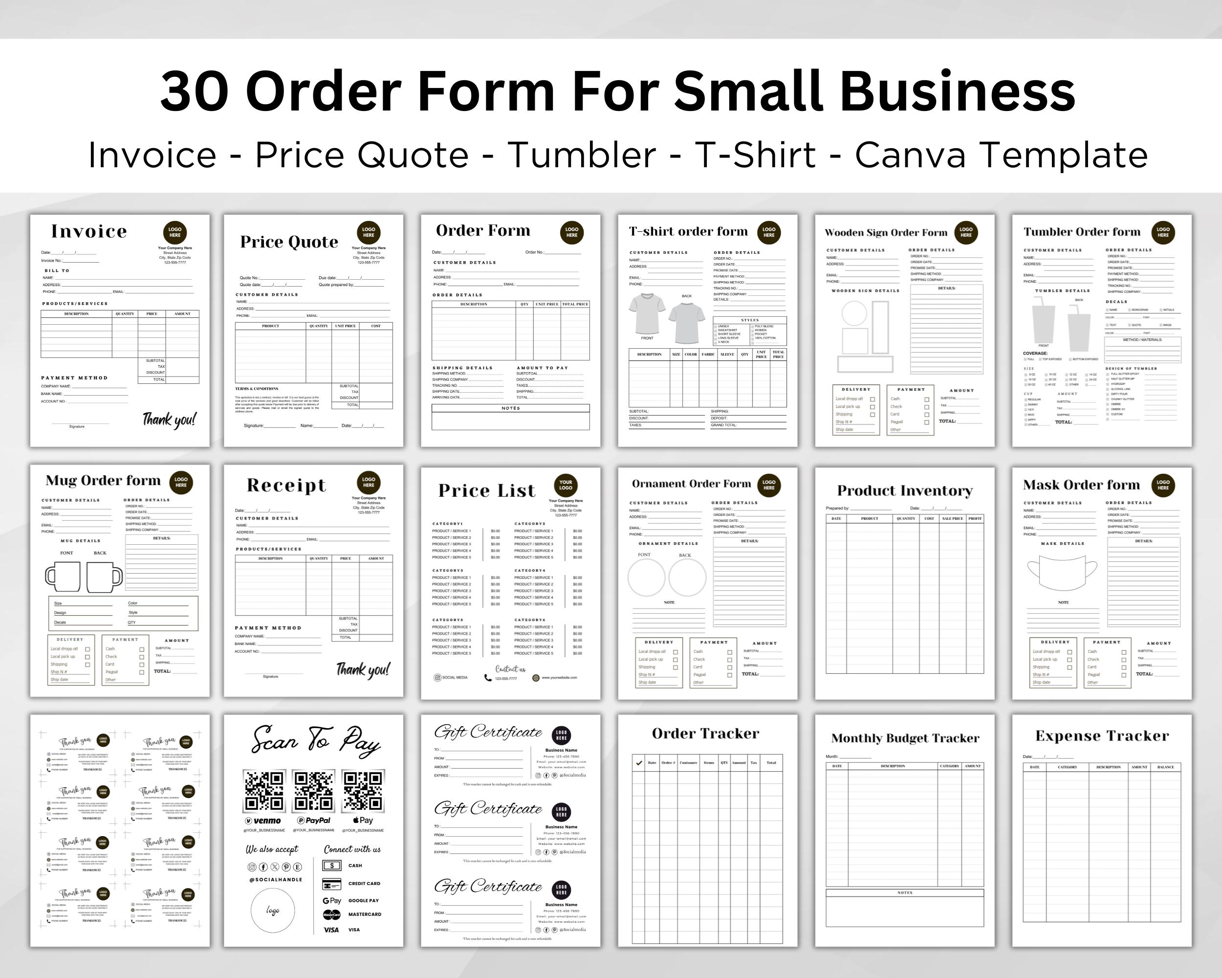 Editable Order Forms Bundle. Printable Small Business Form. Invoice ...