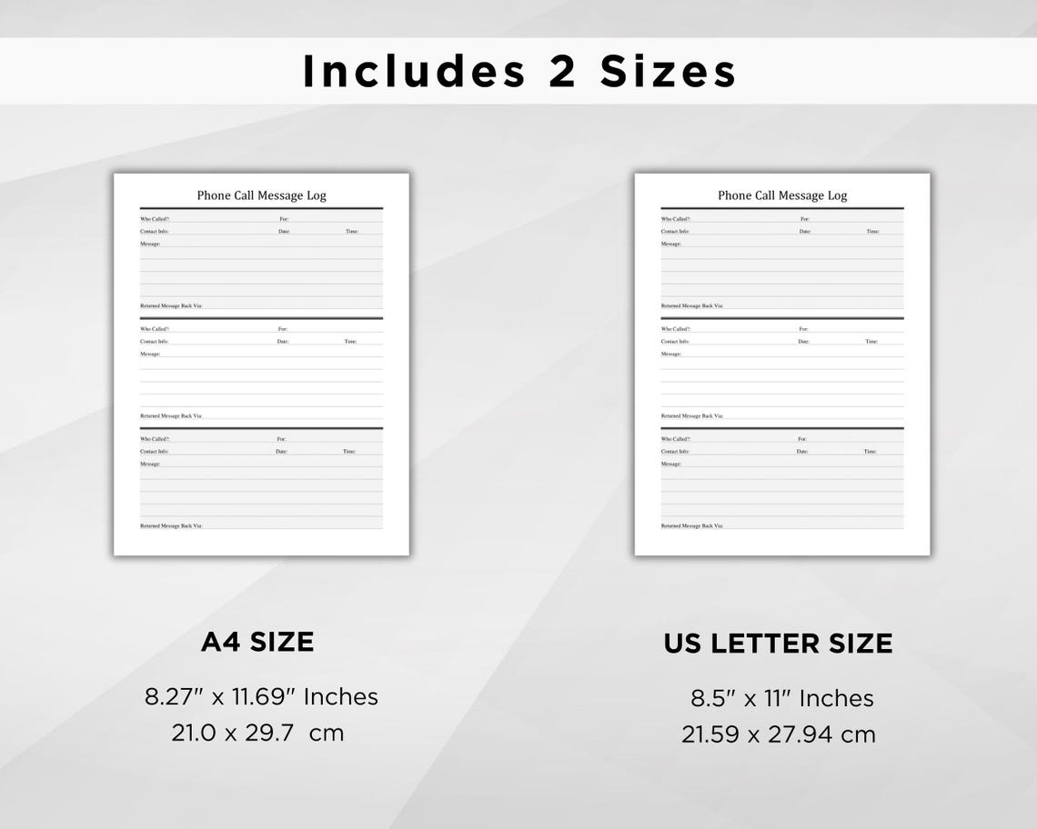 Phone Call Log Printable PDF. Telephone Message Log for Office ...