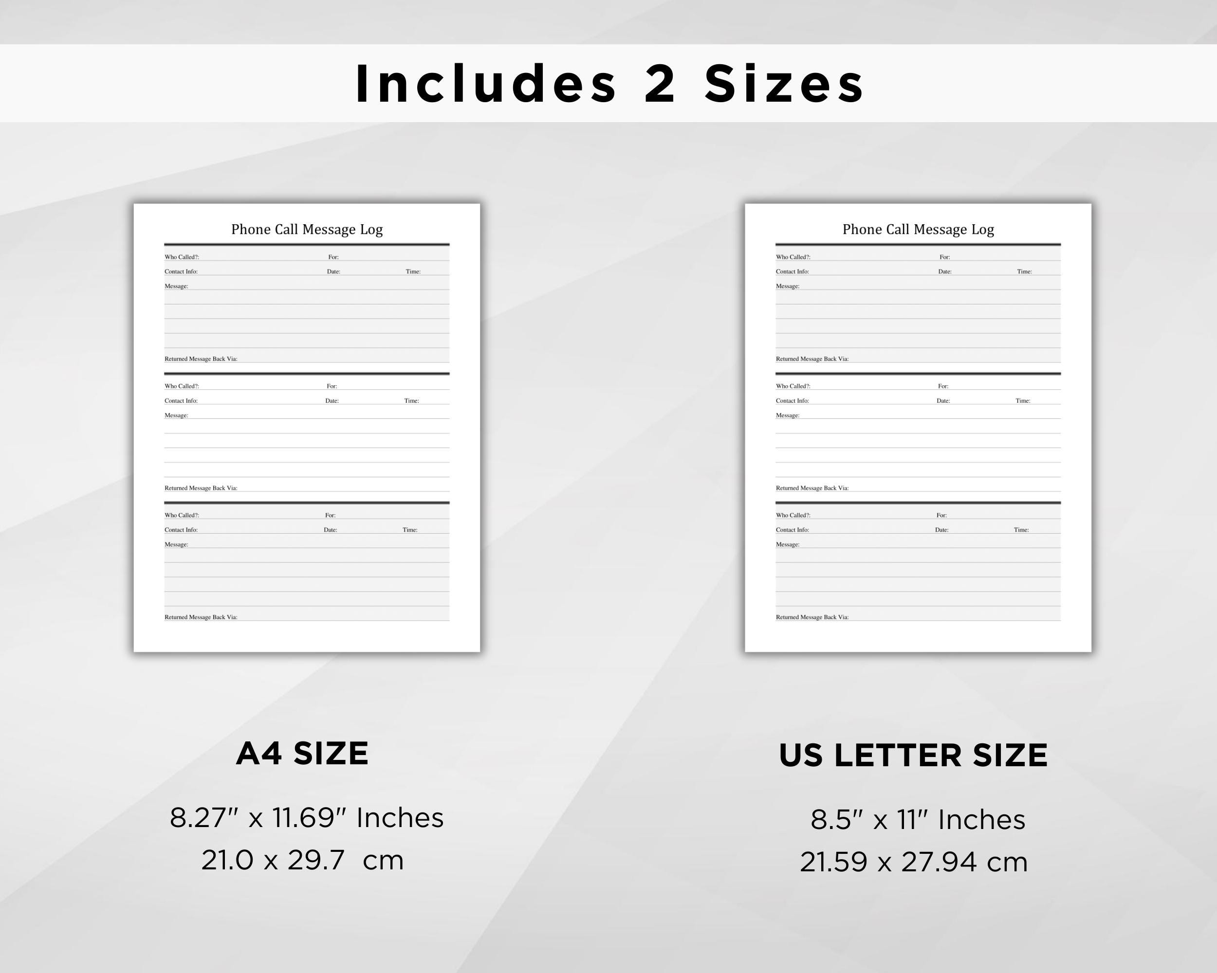 Phone Call Log Printable PDF. Telephone Message Log for Office ...