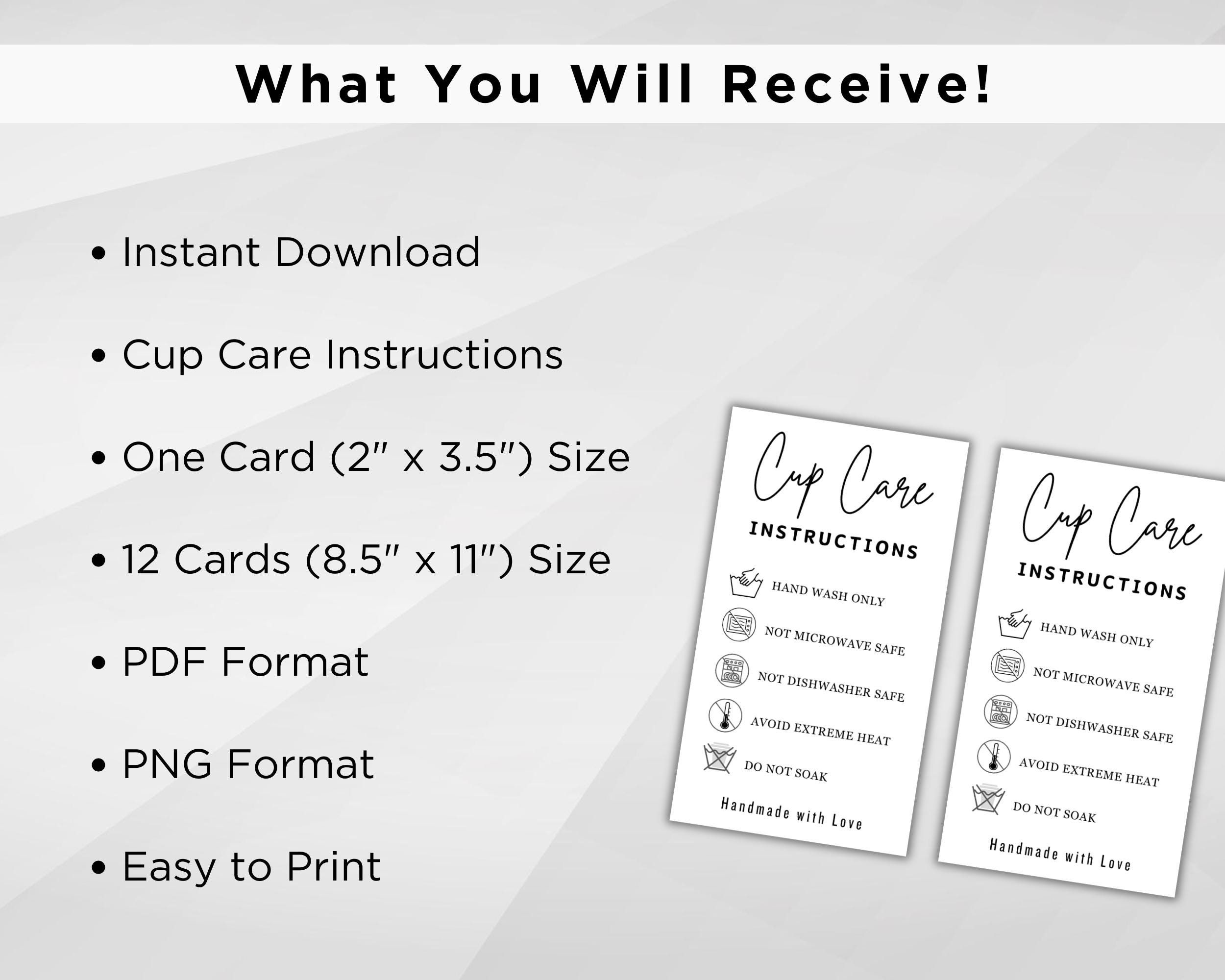 Printable Tumbler Cup Care Instructions Card. Tumbler Care Card ...