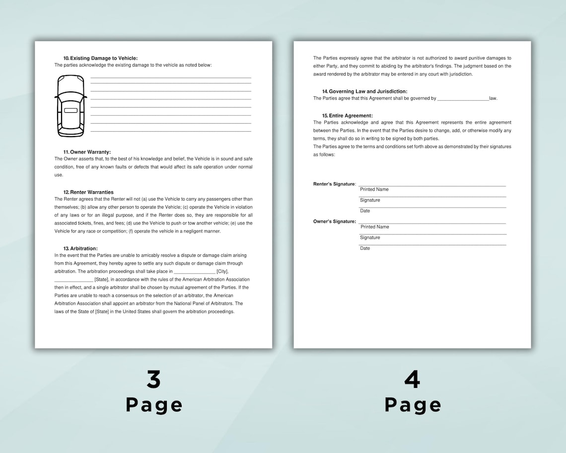 Car Rental Agreement Templates. Car Rental Contract. Printable Vehicle ...