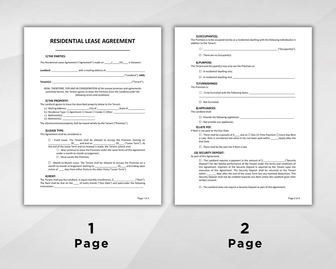 Printable Lease Agreement. Rental Agreement Template. Residential ...