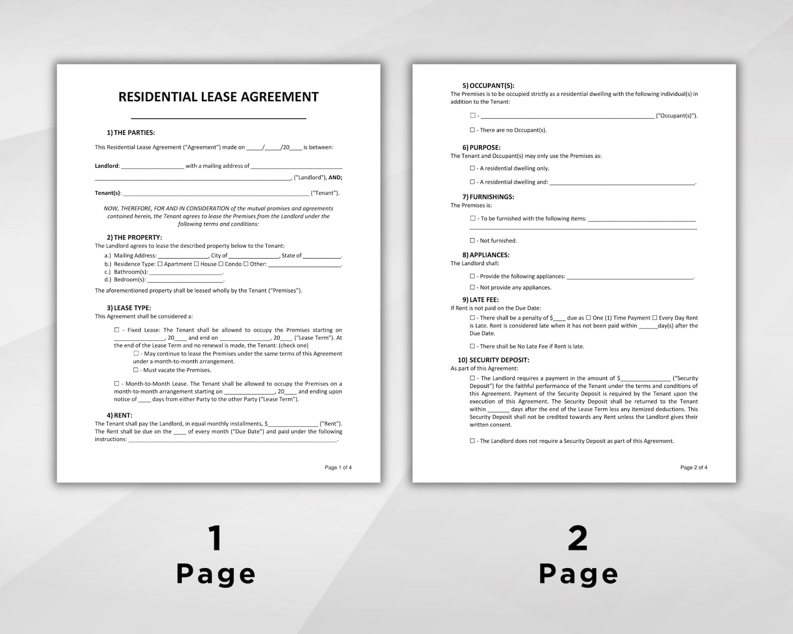 Printable Lease Agreement. Rental Agreement Template. Residential ...