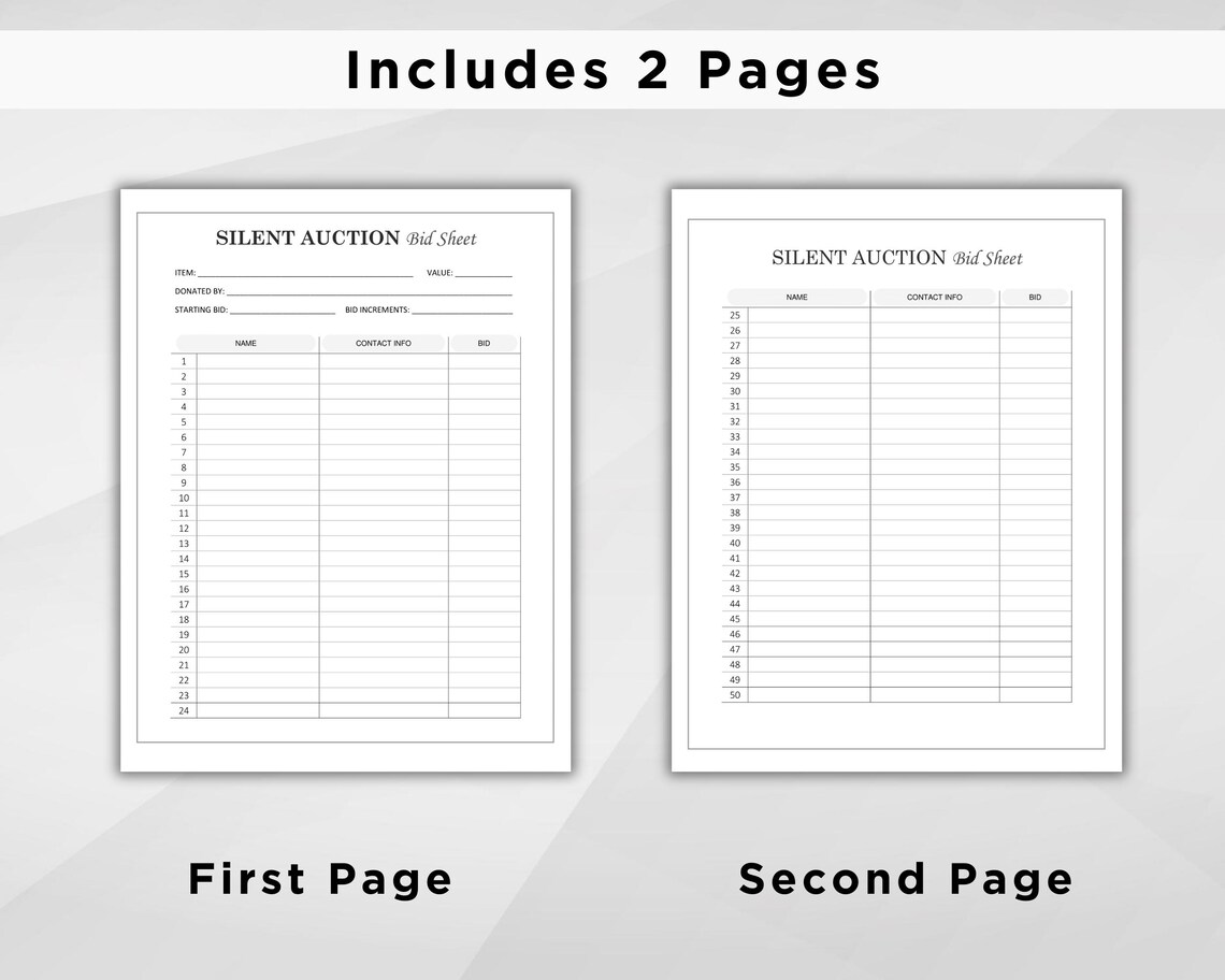 Silent Auction Bid Sheet. Silent Auction Sign-up Sheet. Silent Auction ...