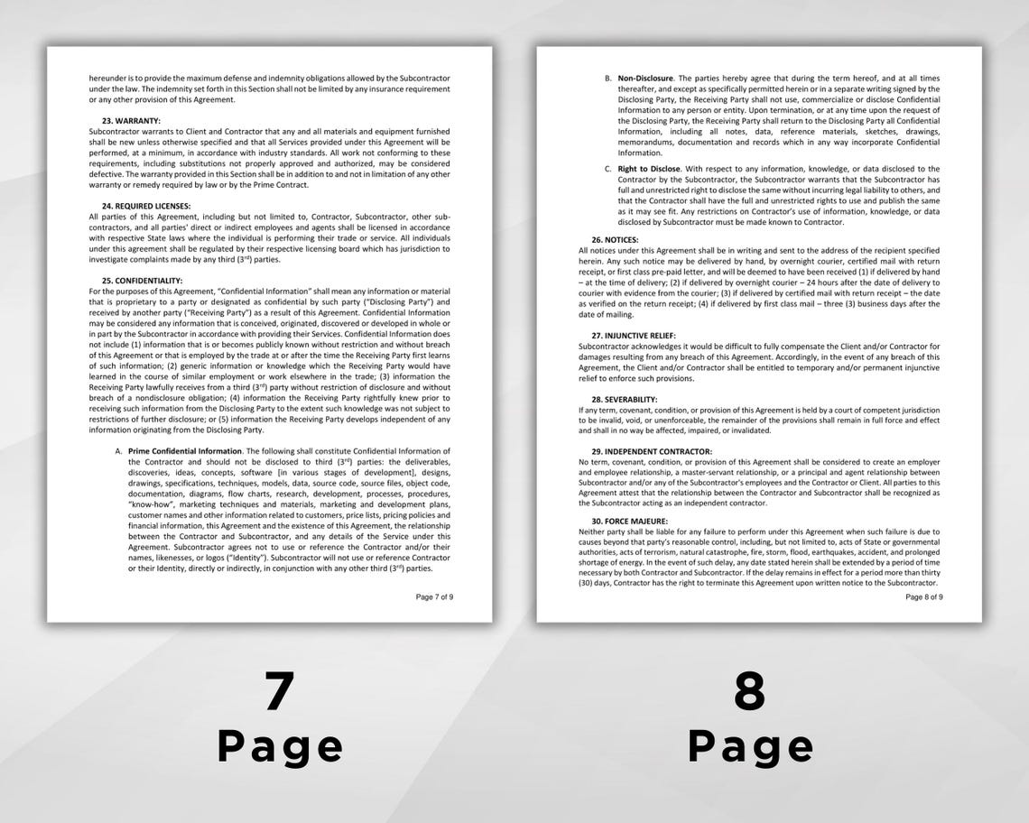 Subcontractor Agreement Template. Editable Subcontractor Contract Form ...