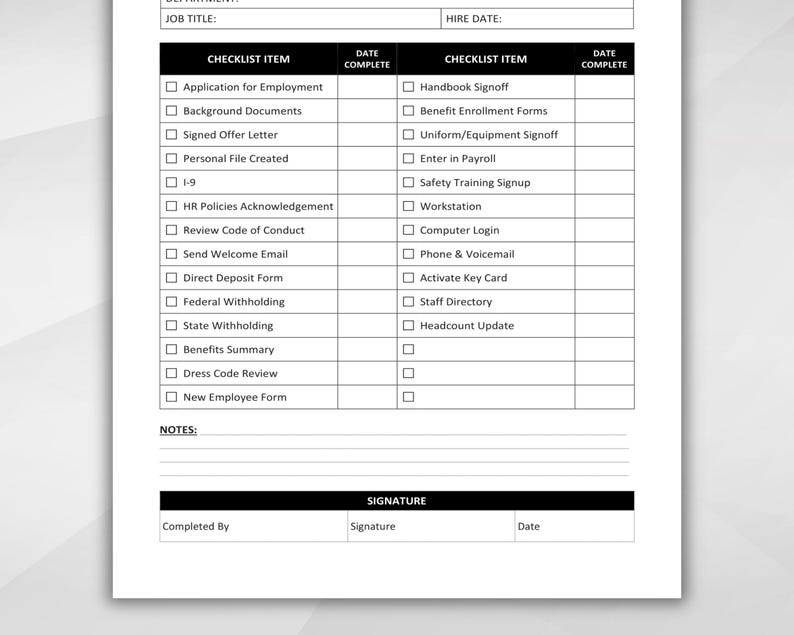 Editable New Hire Checklist Template. New Employee Checklist Small ...