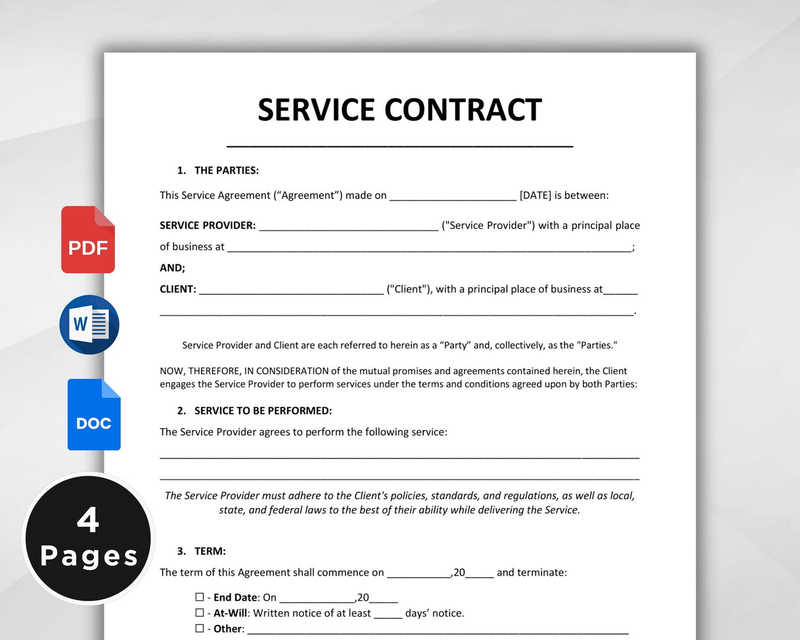 Printable Service Contract Templates. Services Contract Agreement ...