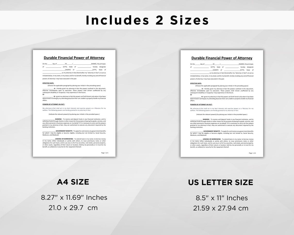 Durable Financial Power of Attorney Template. Printable POA Form ...