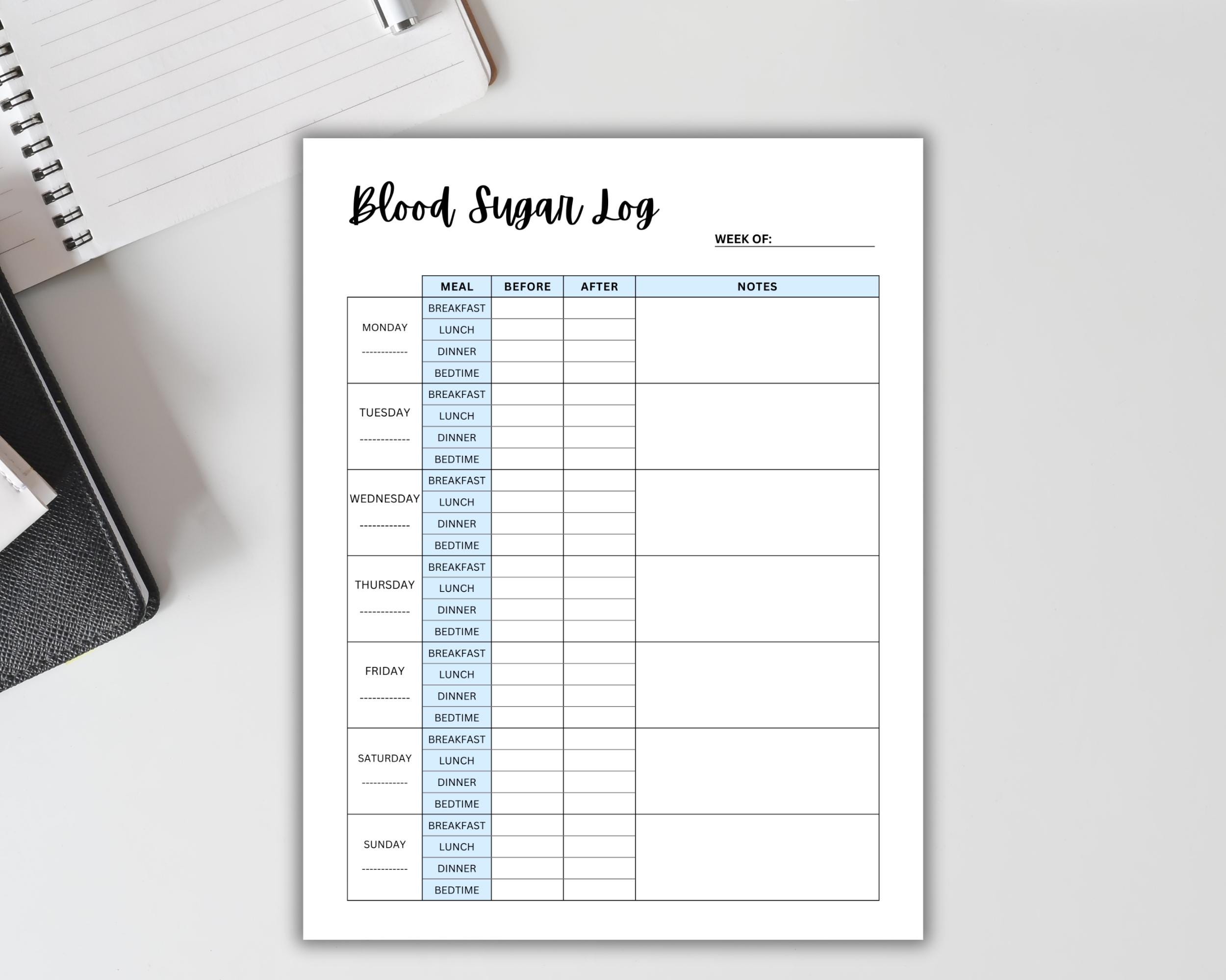 Blood Sugar Log Printable. Blood Glucose Tracker. Diabetic Log ...