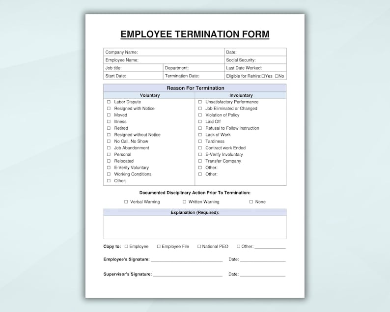 Editable Employee Termination Form. Printable Employee off Boarding ...