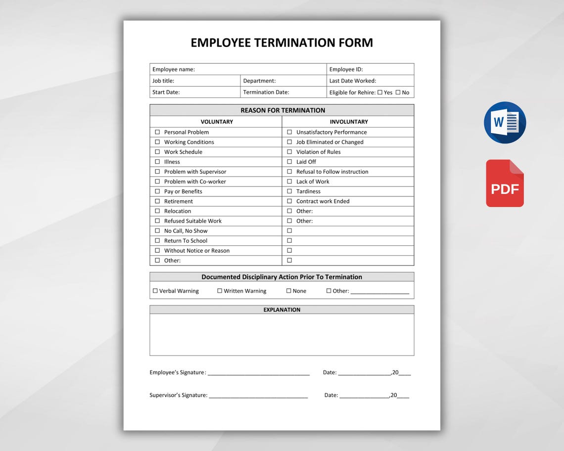 Employee Termination Form Editable | Printable HR Template | Printable ...