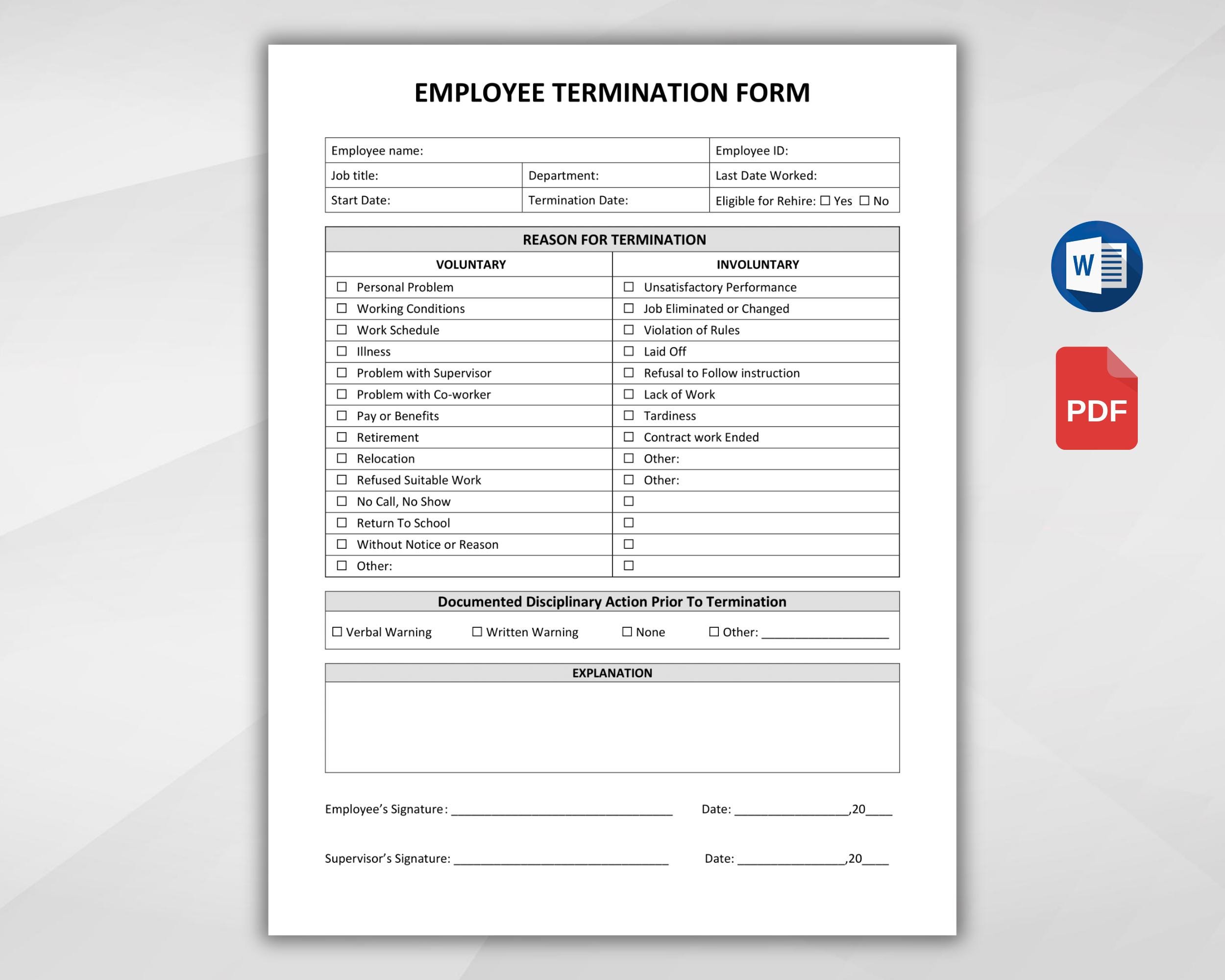 Employee Termination Form Editable | Printable HR Template | Printable Employee off Boarding ...