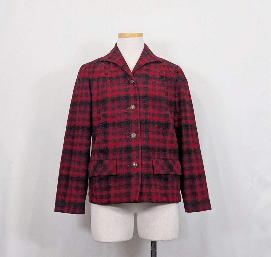 Vintage 50s Pendleton Shirt Jacket Red Plaid Wool Shacket Chore Women's ...